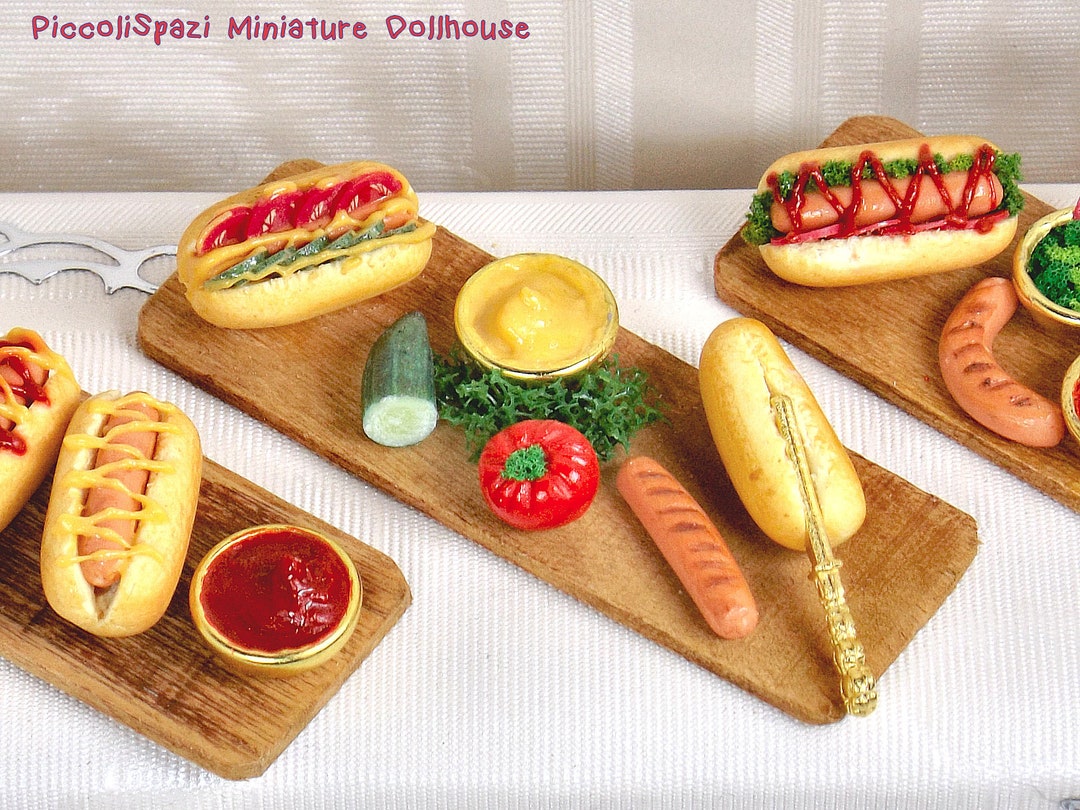 Gherkin and Tomatoe Hot Dog, Miniature Fake Food, Handmade 1:12 Scale ...