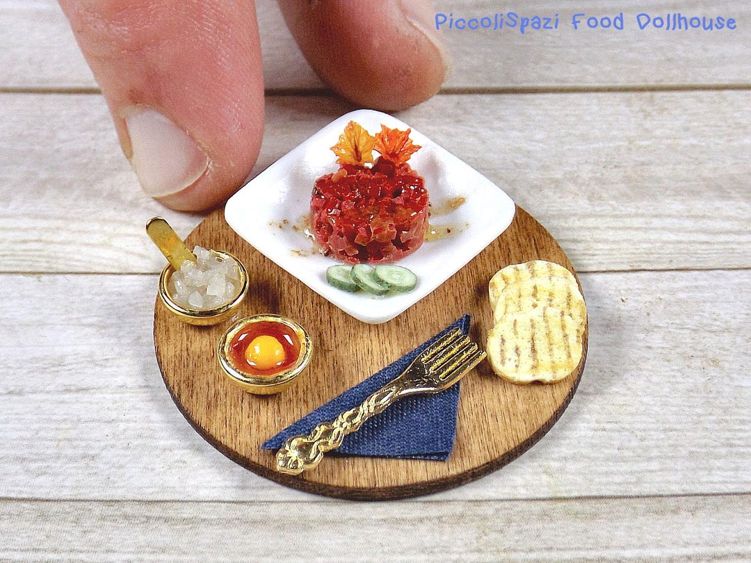 Beef Tartare on Tray, Raw Meat, Miniature Food Italy, 1:12 Scale ...
