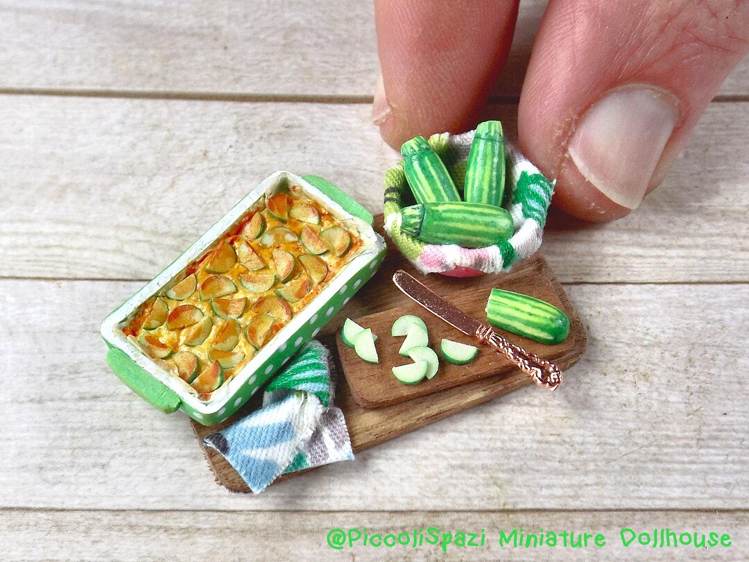 Making Zucchini Flan, Dollhouse Prep Board, Miniature Italian Food, 1: ...