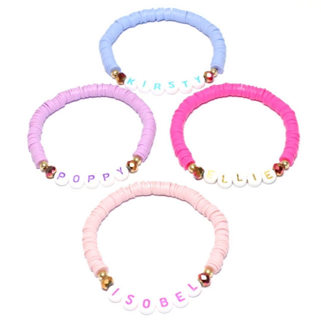 Personalised Heishi Name Bracelet Gift for Girls Women Party Bag Favour ...