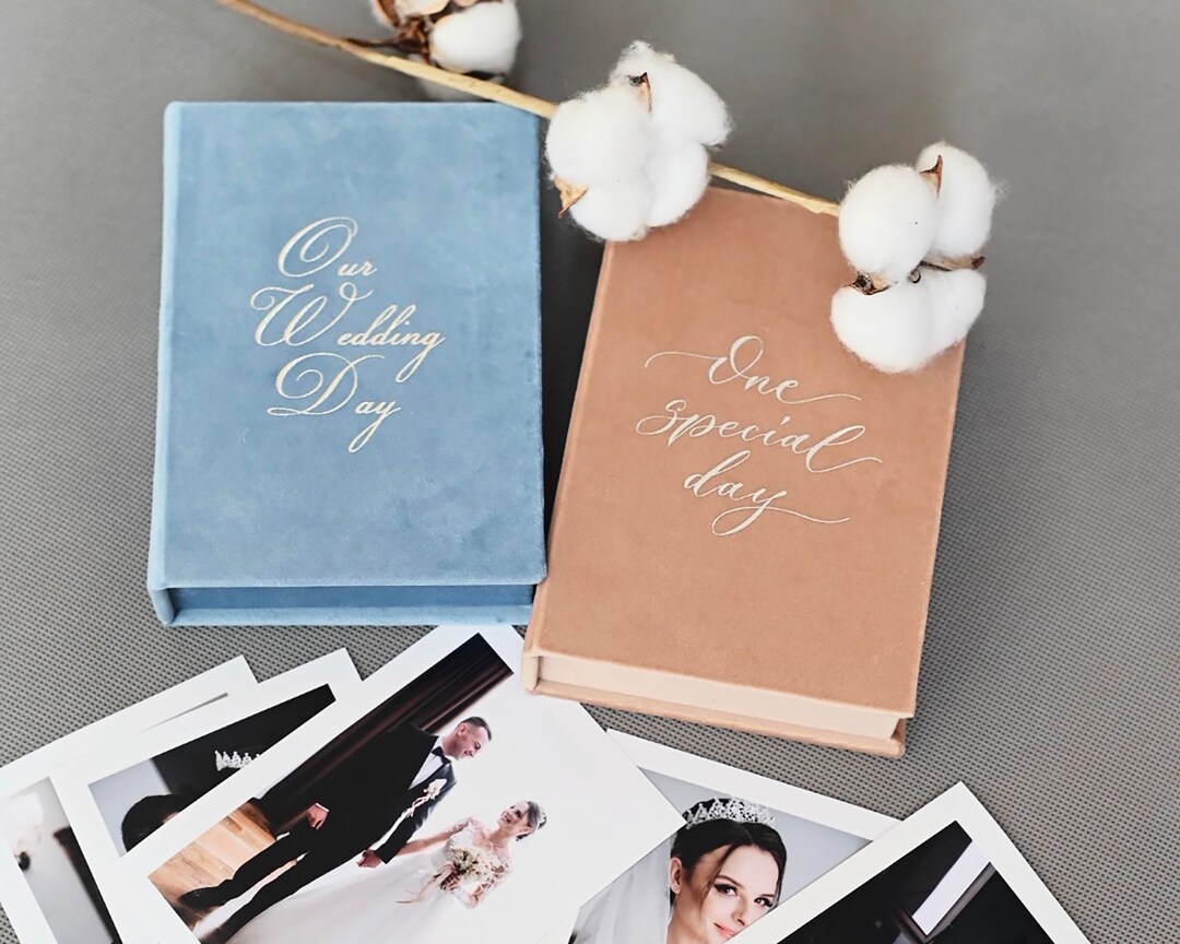 Wedding Photo Box for 4x6 Photo, Velvet Keepsake Box, Custom Logo Box ...