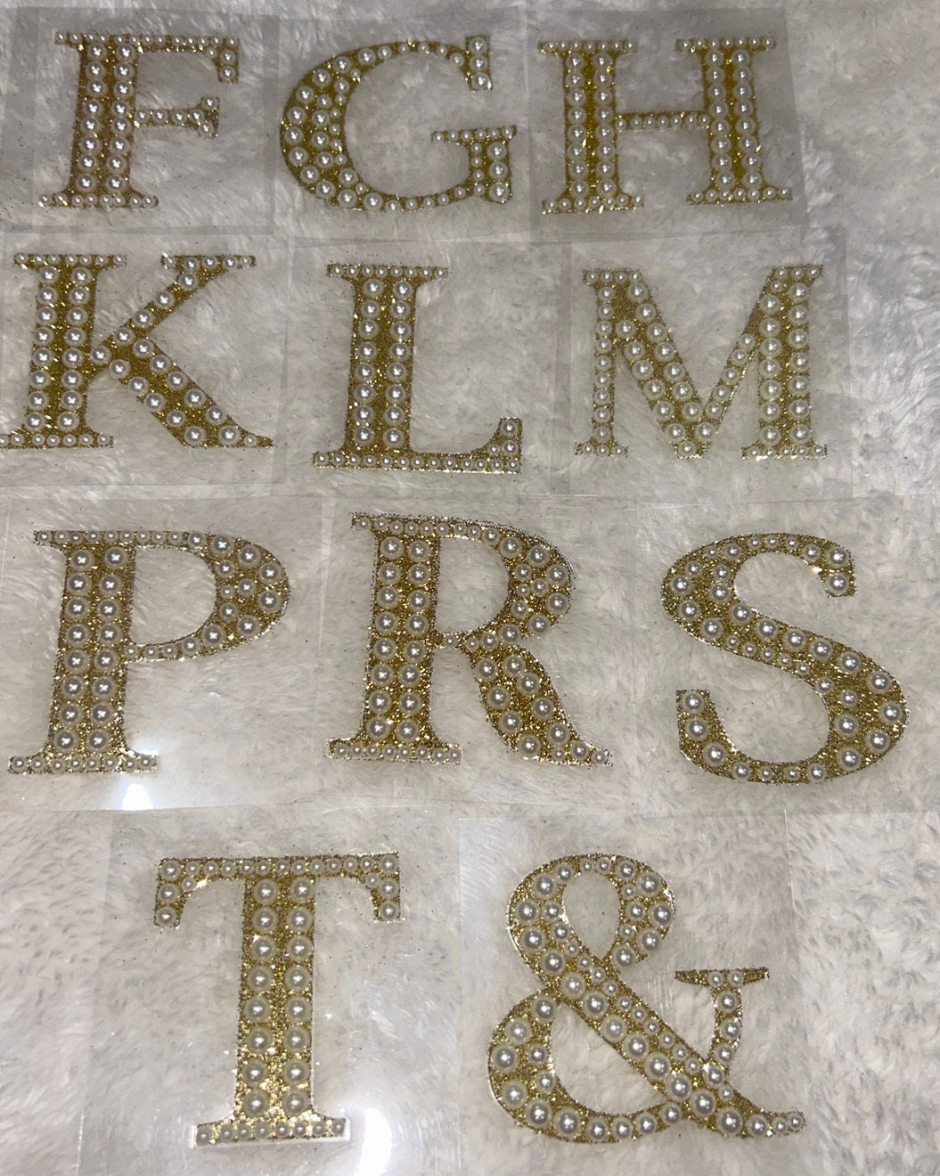 Gold Glitter W/ Faux Pearl BLOCK Letter Monogram Sticker Decoration 2 ...