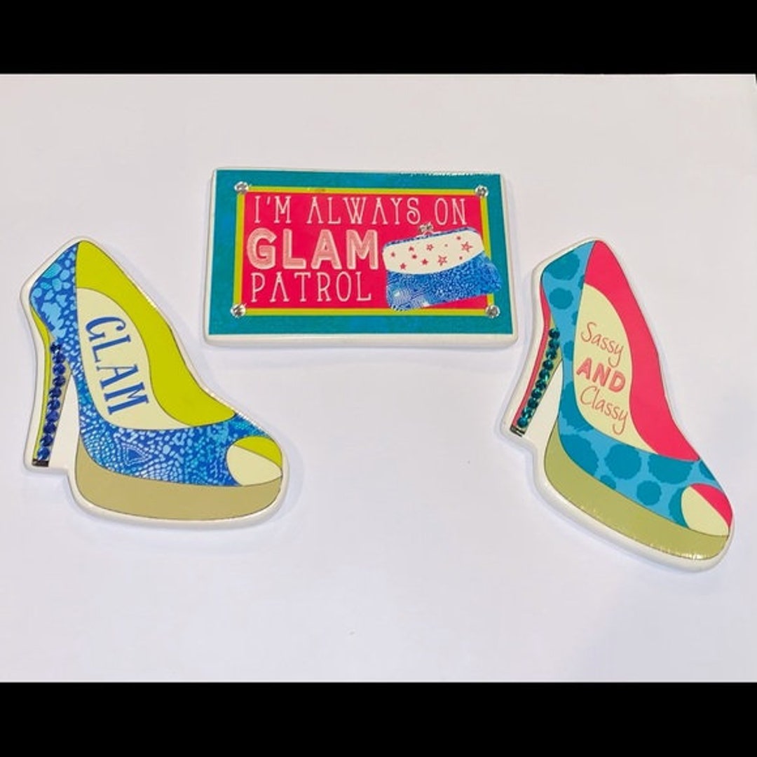 Bling Set of 3 Magnets - 2 High Heel Shoe Magnets and "glam Patrol ...