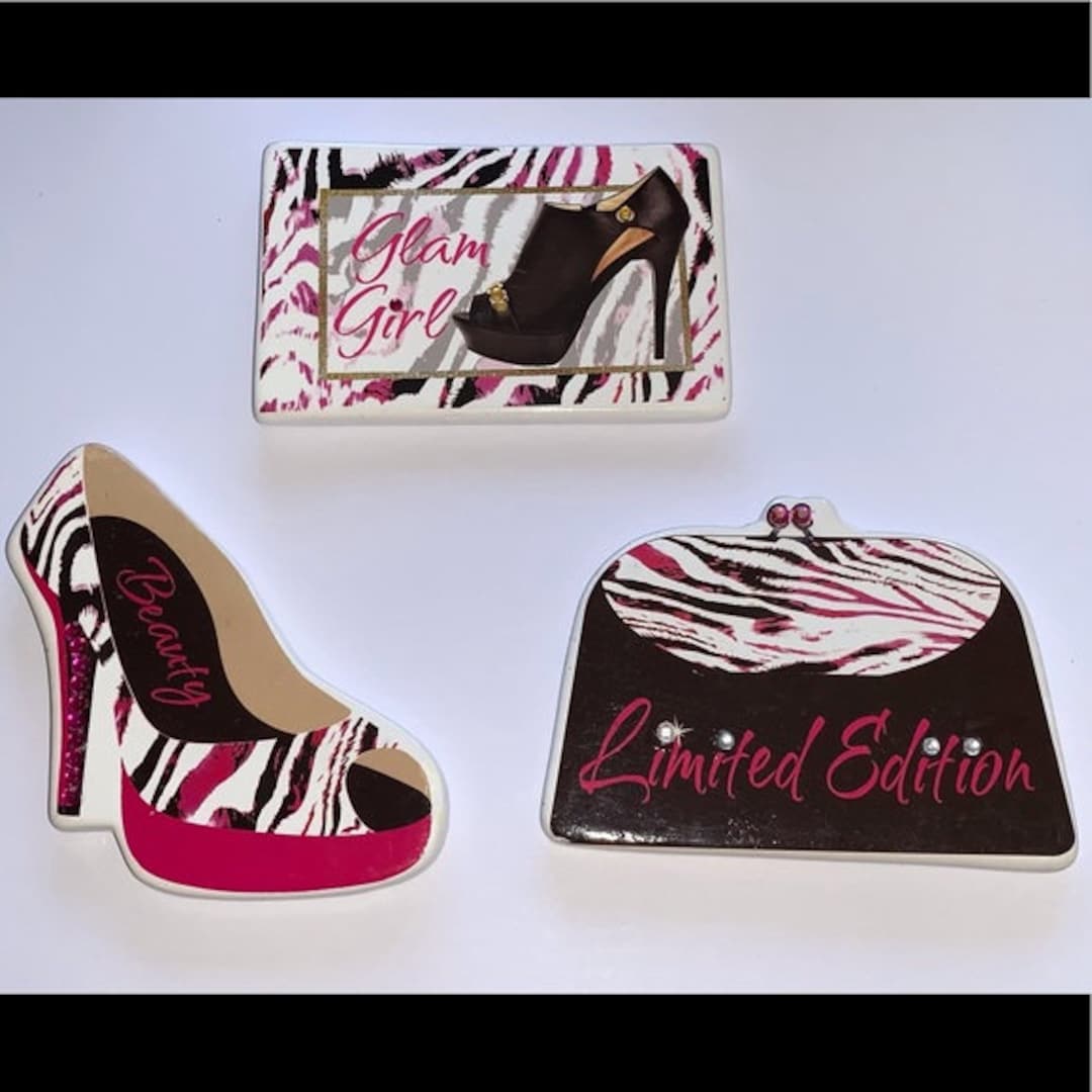 Bling Black, White & Pink Zebra Stripe Design Magnet Set - Purse and ...