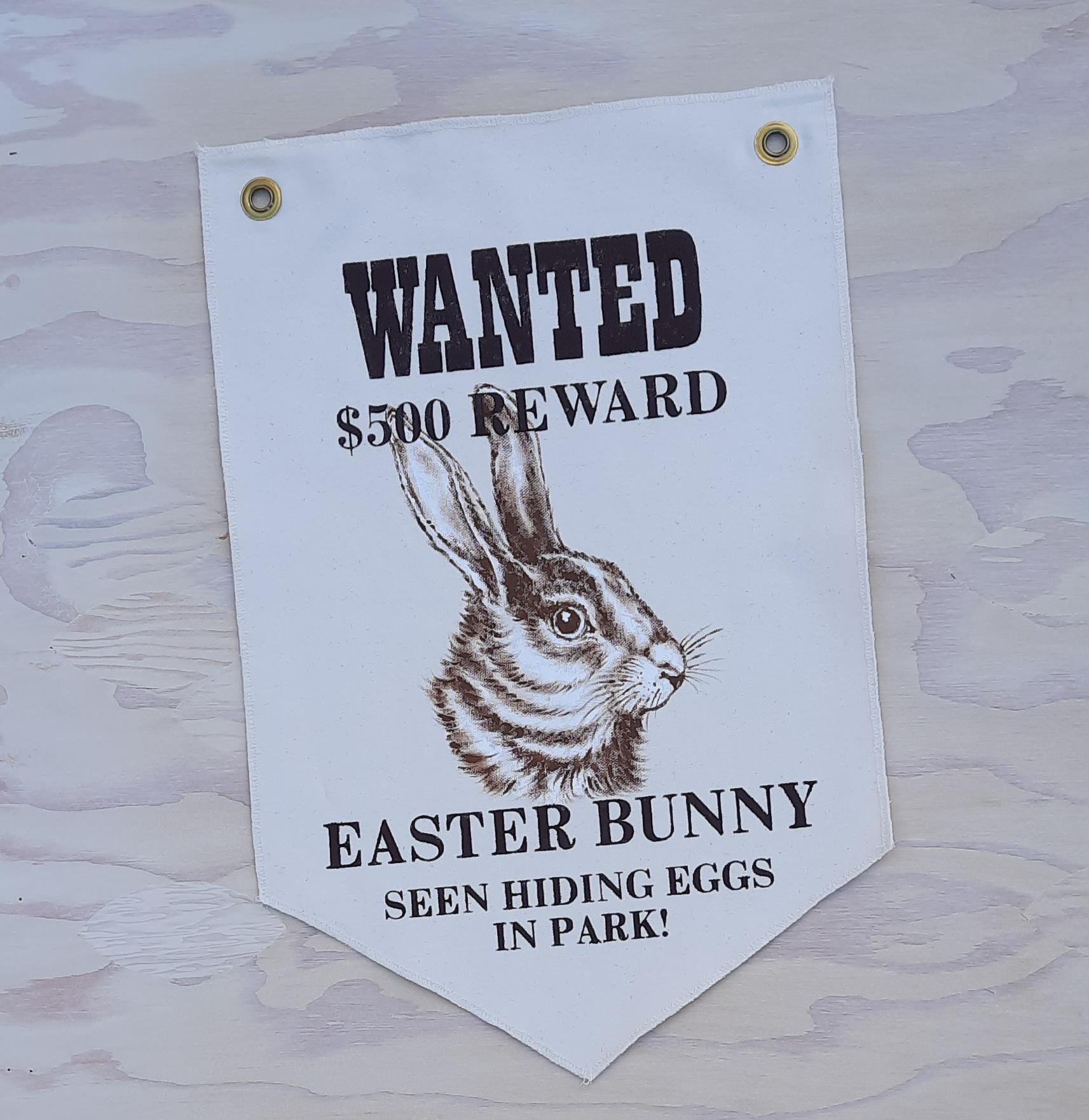 Easter Bunny Rabbit Wanted Banner, Vintage Inspired Hand Painted Wall ...
