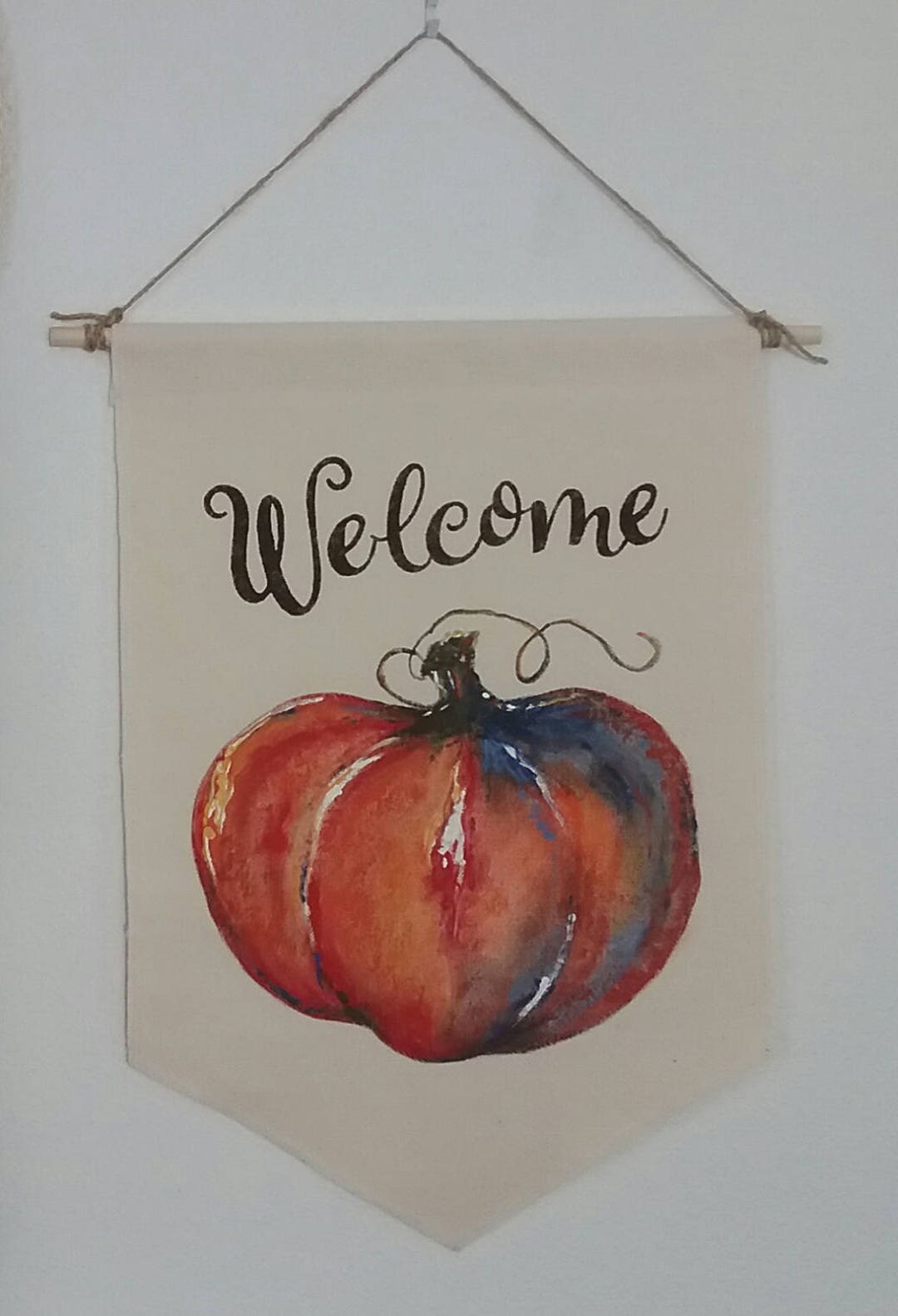 Welcome, Hand Painted Wall/door Hanging Banner With Pumpkin - Etsy