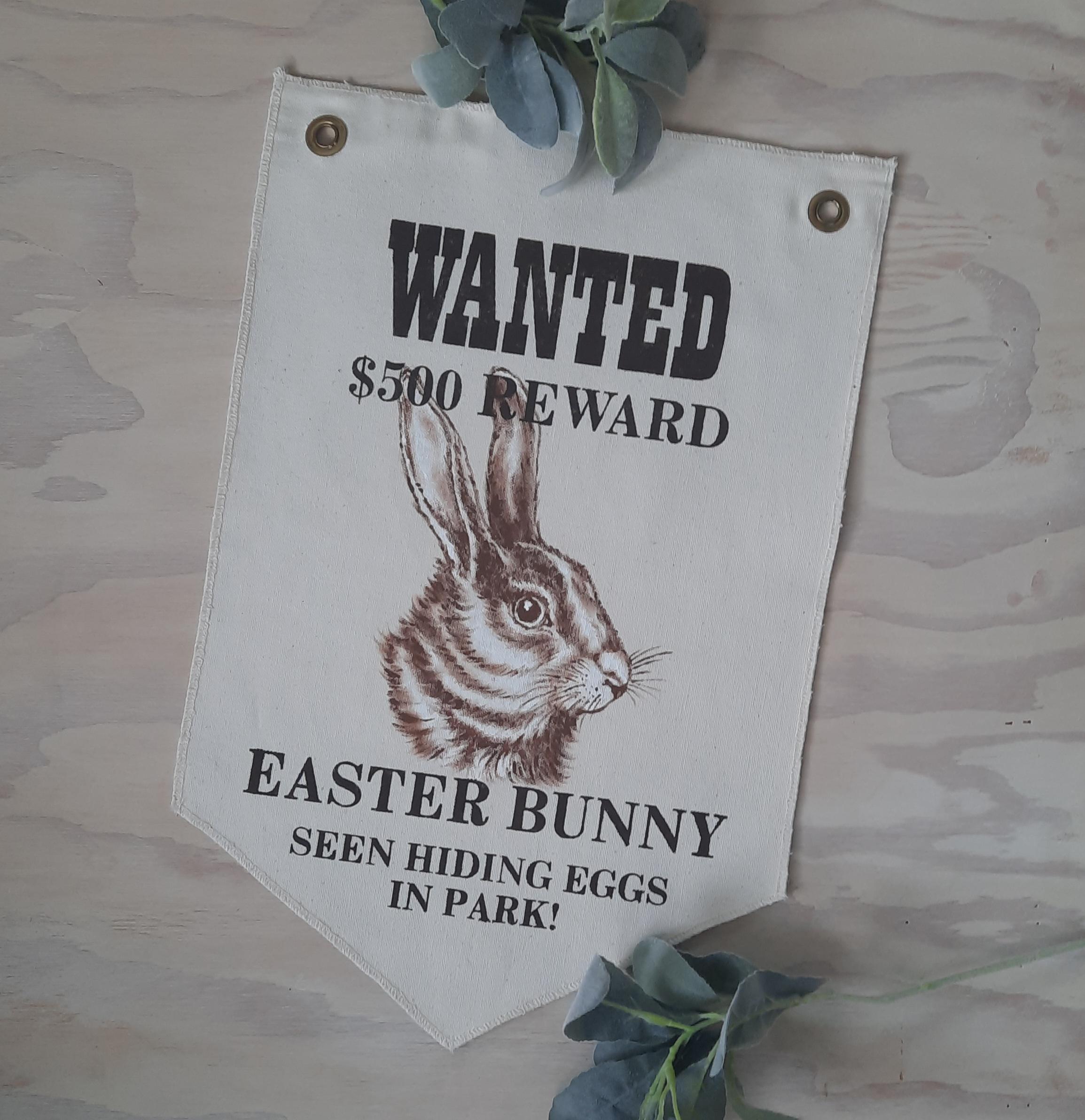 Easter Bunny Rabbit Wanted Banner, Vintage Inspired Hand Painted Wall ...