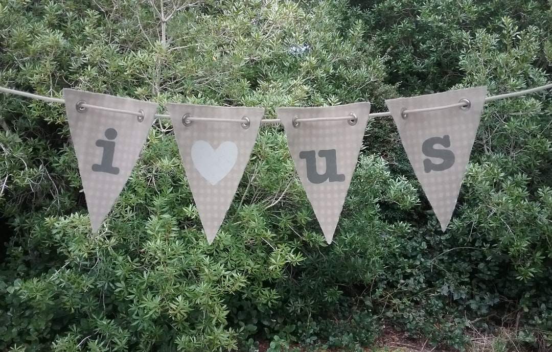 I Love Us, 4 Flag Banner/bunting, Hand Painted, Gray Letters and White ...