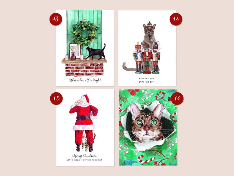 Funny Cat Christmas Card Set: 12 Unique Holiday Designs - Etsy