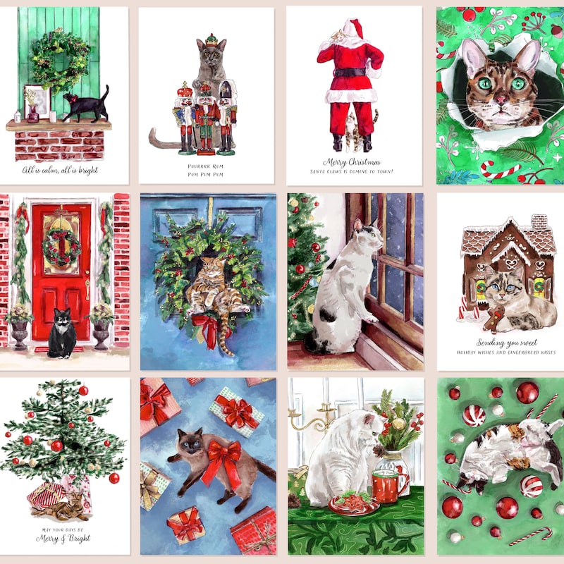 Cat Holiday Cards - Etsy