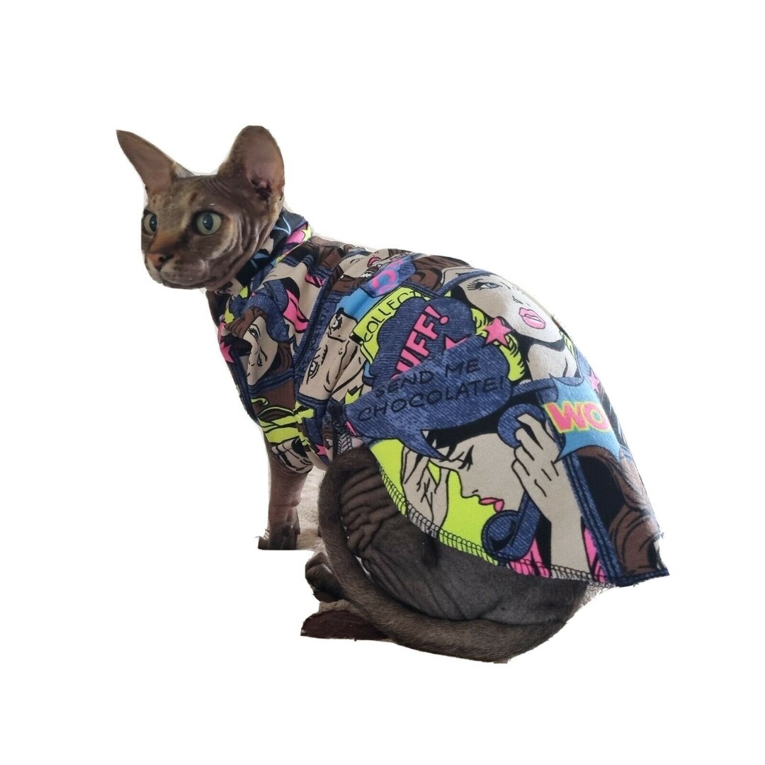 Sizes COMIC Cat Clothes for a Sphynx Cat, Sphynx Cat Clothes, Pet ...