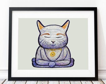 Cat Meditating Zen Decor Zen Cat Poster Zen Wall Art - Etsy