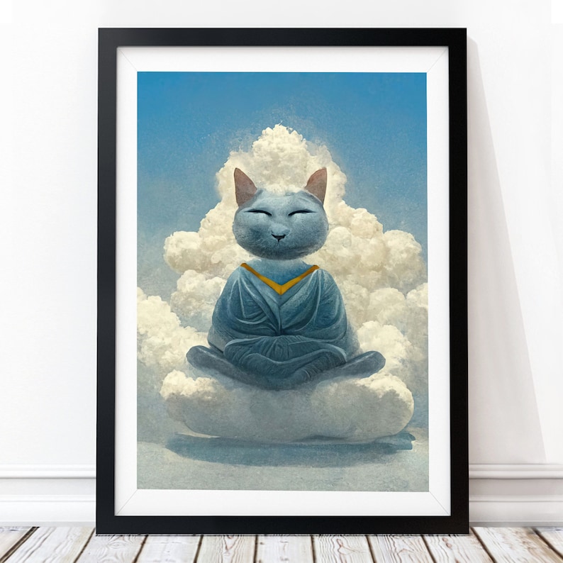 Cat Meditating Zen Art Zen Cat in Clouds Zen Decor - Etsy