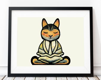 Cat Meditating Zen Decor Zen Cat Poster Zen Wall Art - Etsy