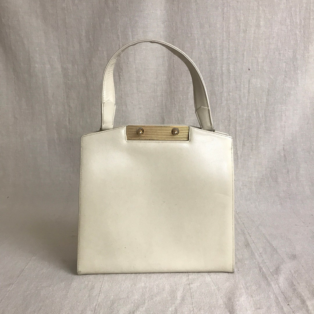Dofan Purse White Leather Handbag // Vintage French 50s 60s Women's ...