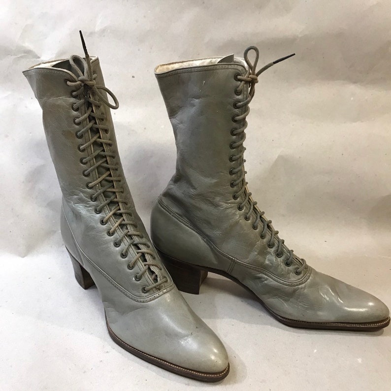 Gray Granny Boots Leather 1910s Size 6 NOS Deadstock Edwardian Lace up ...