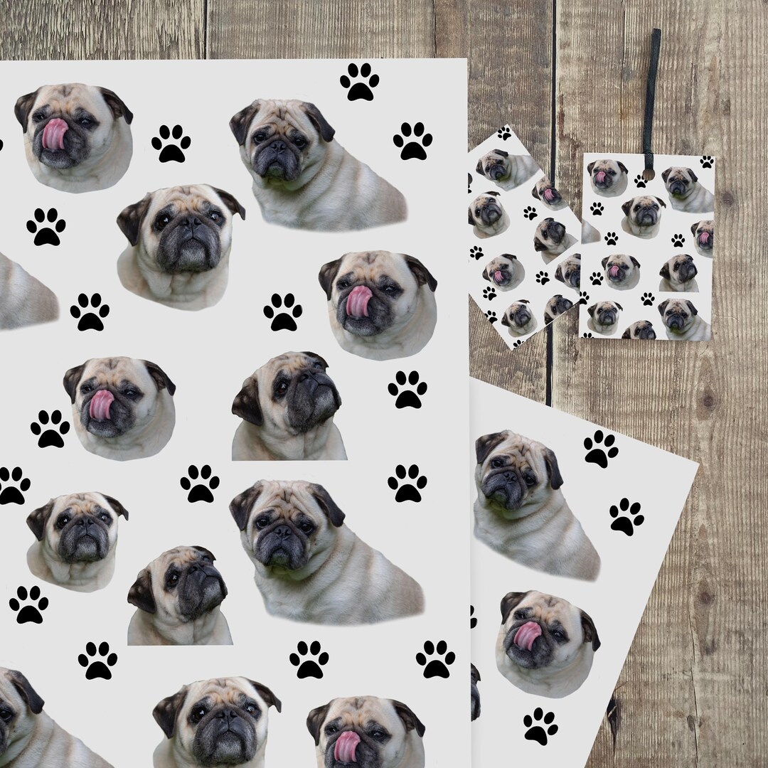 Pug Gift Wrap and Tag Set - Lovely Pug Dog Wrapping Paper Set - Dog ...