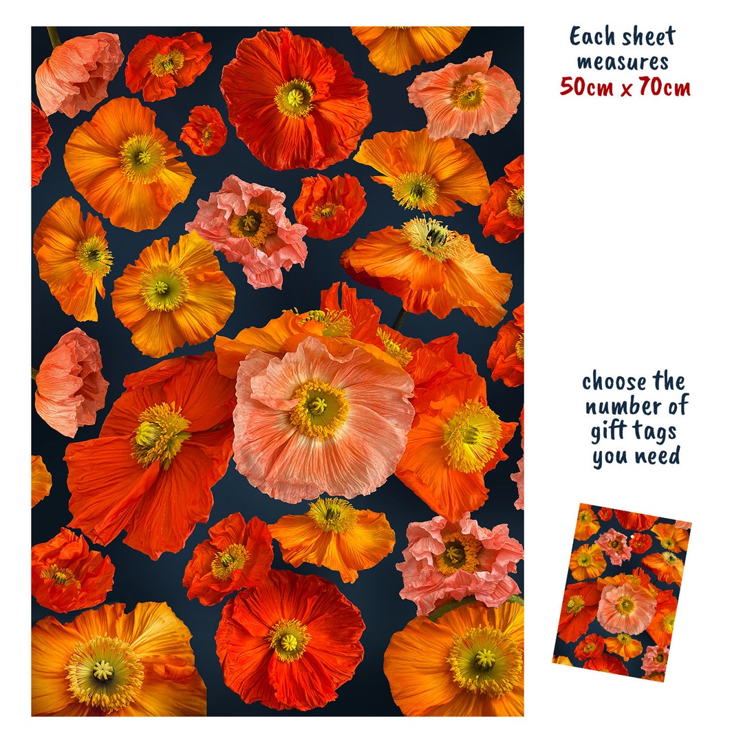 Poppy Gift Wrap and Tag Set - Wrapping Paper - Flower Gift Wrap - Poppy ...