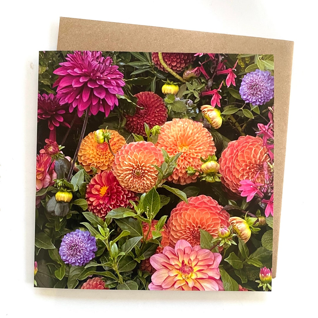Flower Birthday Card - Dhalias Greeting Card - Flowers Card - Floral ...