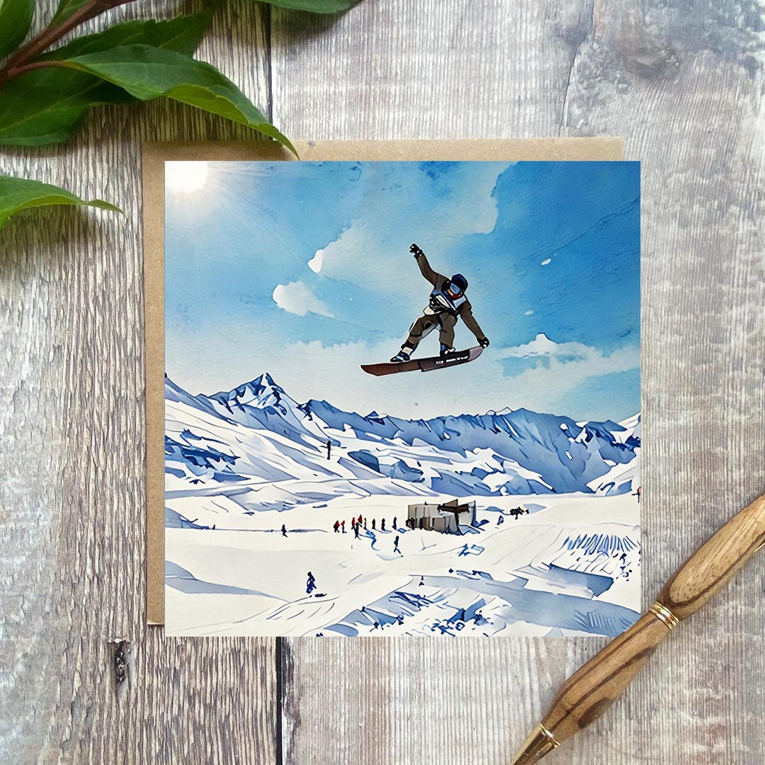Snowboarder Birthday Card: Mountain Scene, Snowboarding Gift - Winter ...