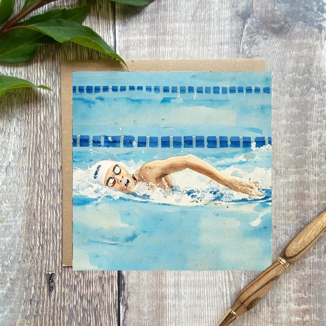 Swimmer Birthday Card: Watercolor Swimming Athlete Greeting Card - Etsy