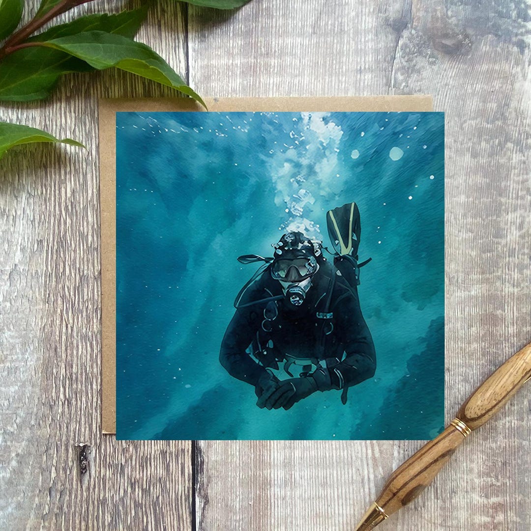 Scuba Diver Card, Scuba Diving Birthday Card, Diver Card, Ocean Diver ...