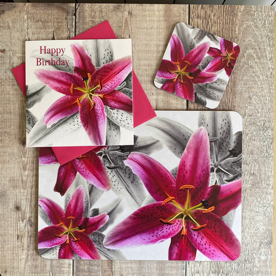 Lily Birthday Card Flower Card Pink Floral Greeting Card - Etsy