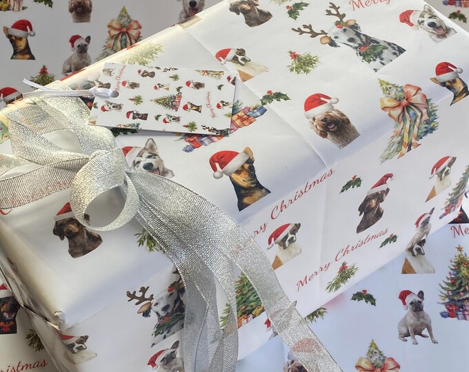 Dog Wrapping Paper, Scandi Gift Wrap, Pug Christmas Wrapping Paper ...