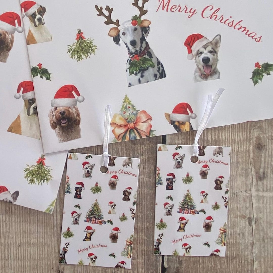 Dog Christmas Gift Wrap and Tag Set - Dog Xmas Wrapping Paper Set ...