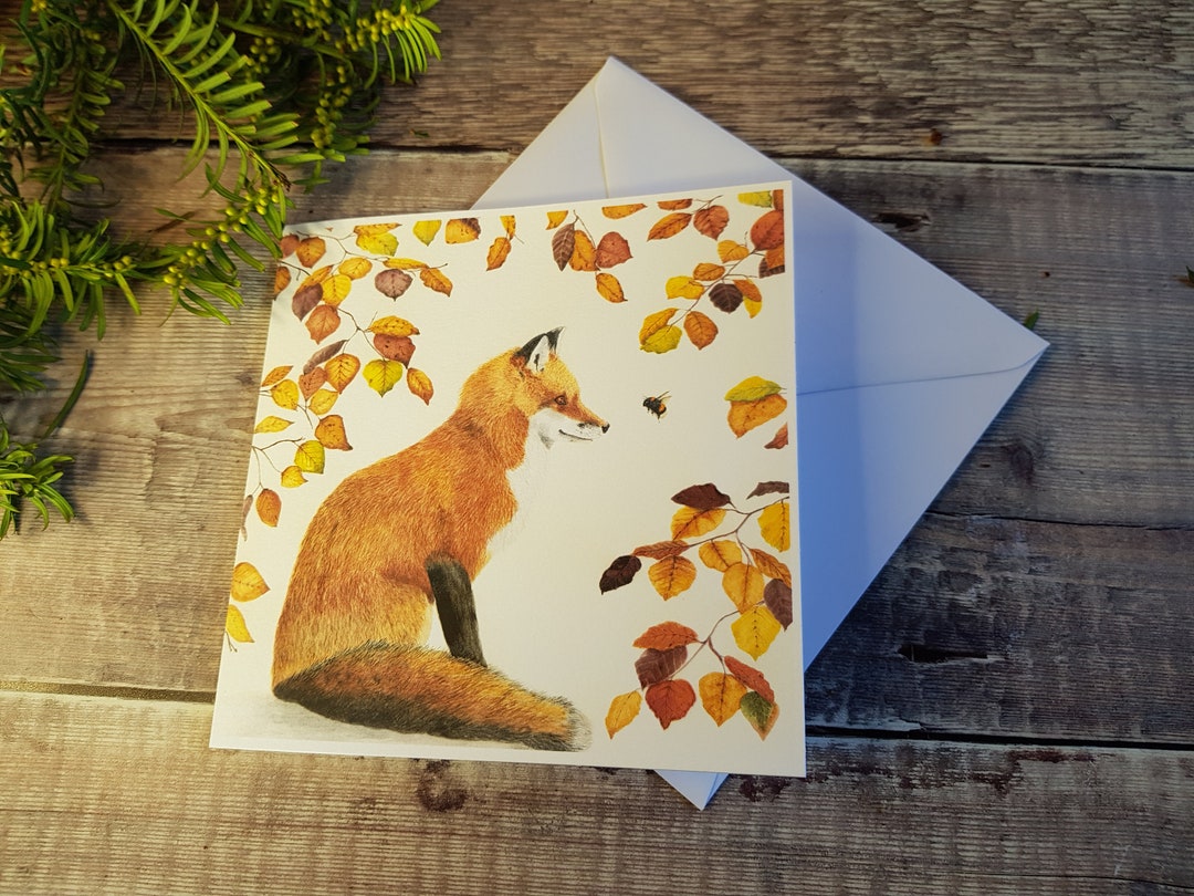 Fox Card - Fox and Bee Card - Greetings Card - Blank Inside - Card for ...