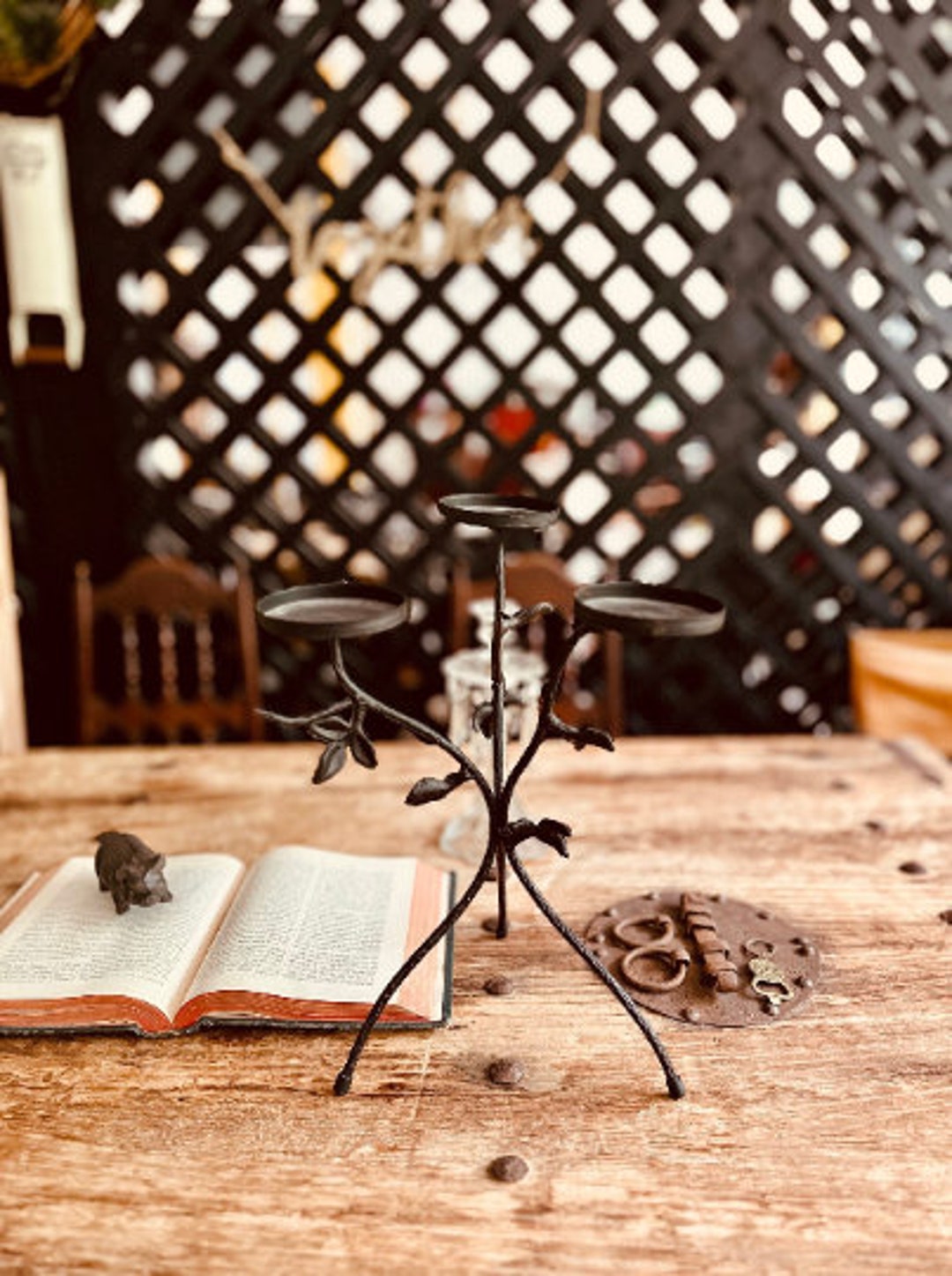 Rare Find Vintage 3 Candles Black Iron Candelabra Rustic Antique Rust ...