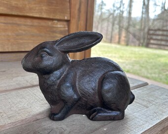 Large Rabbit Figurine Garden Statue Cast Iron Heavy Duty Antique White ...