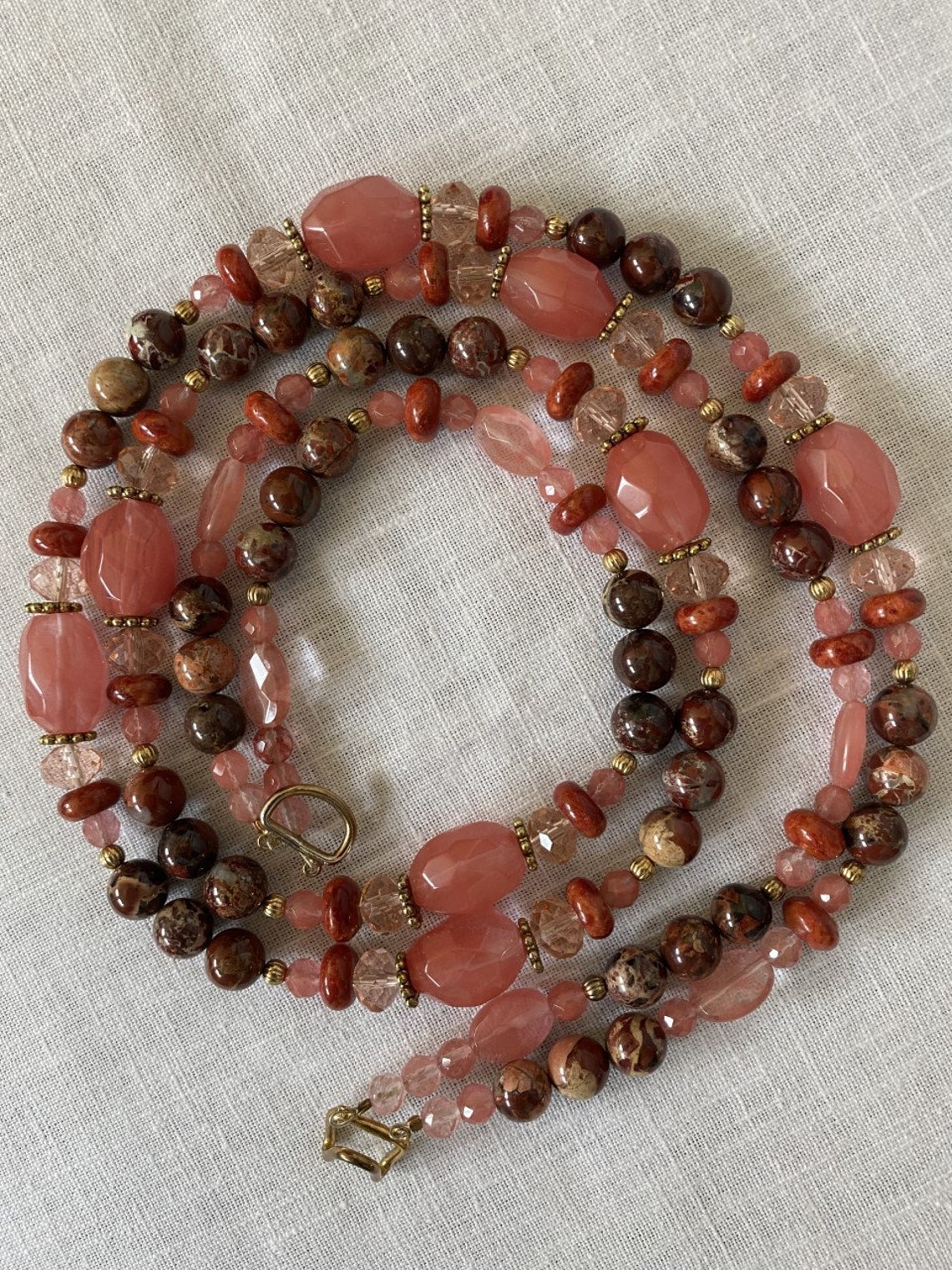Cherry Quartz Red Jasper Sponge Coral Gemstone Double Strand - Etsy