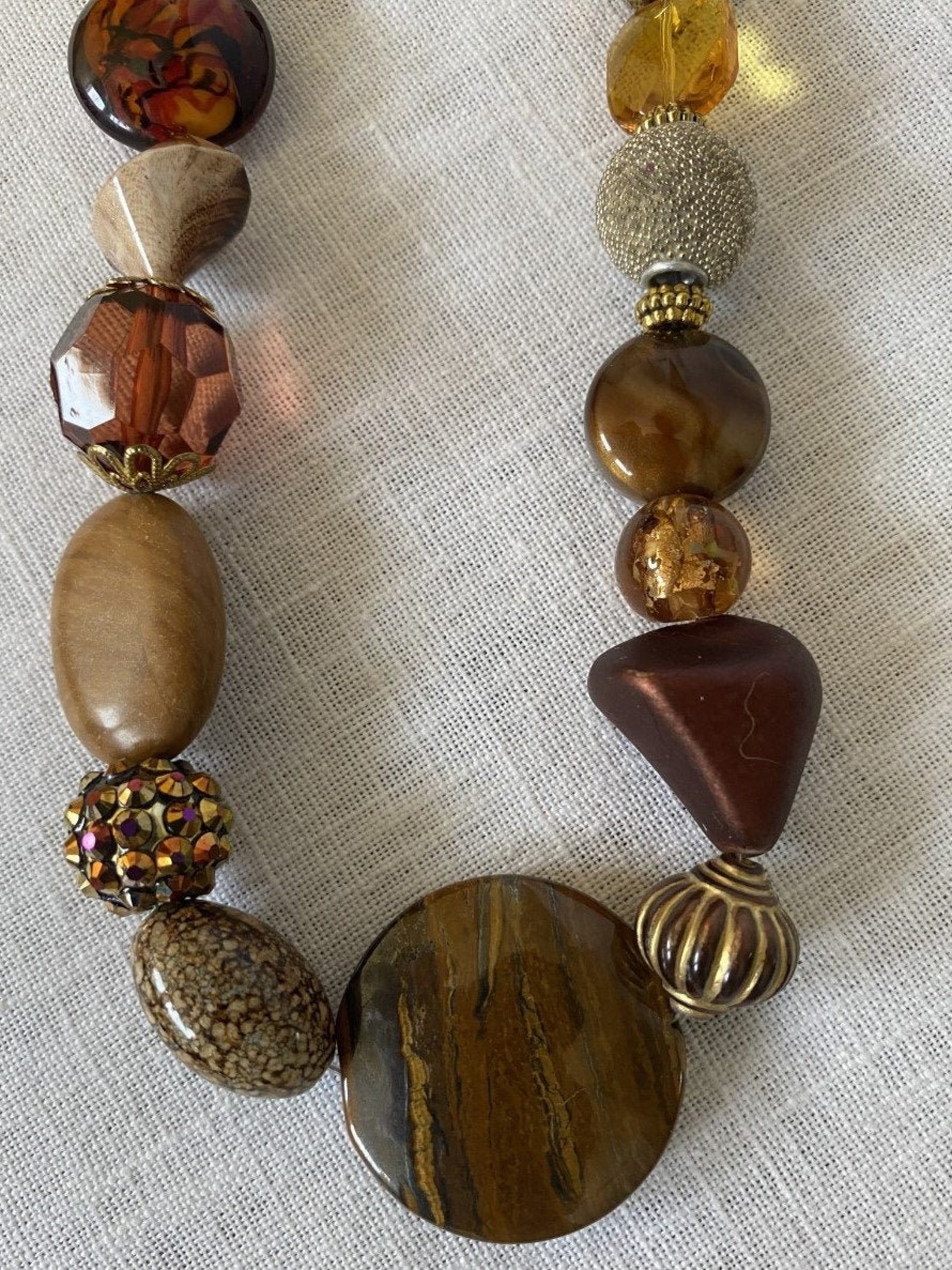 Chunky Mixed Bead Double Strand Bracelet or Necklace Brown Topaz Bronze ...