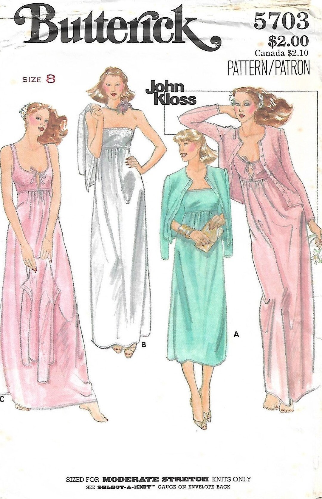 Designer BUTTERICK 5703. John Kloss. Size 8. Gown and Jacket in Stretch ...