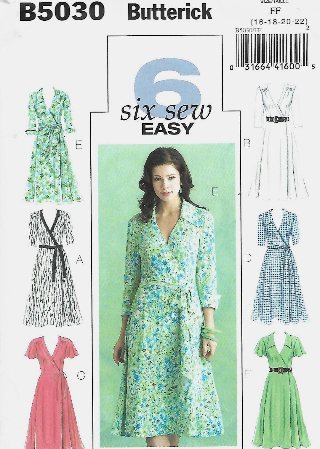 BUTTERICK by Design 5030. Size 16-22 Classic Wrap Dress. Six Variations ...