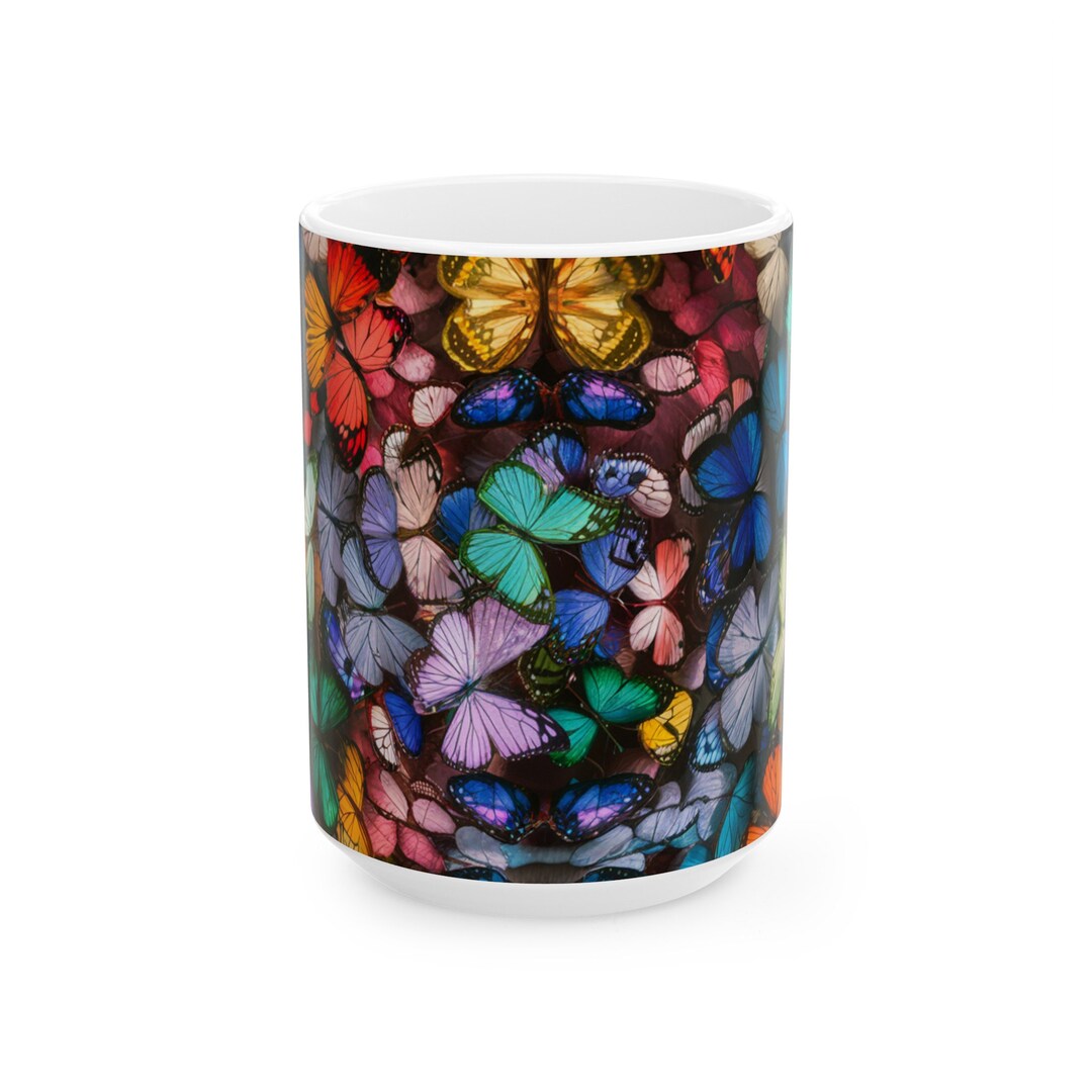 Colorful Butterflies Mug - Mozaic of Vibrant Butterflies on a White 11 ...