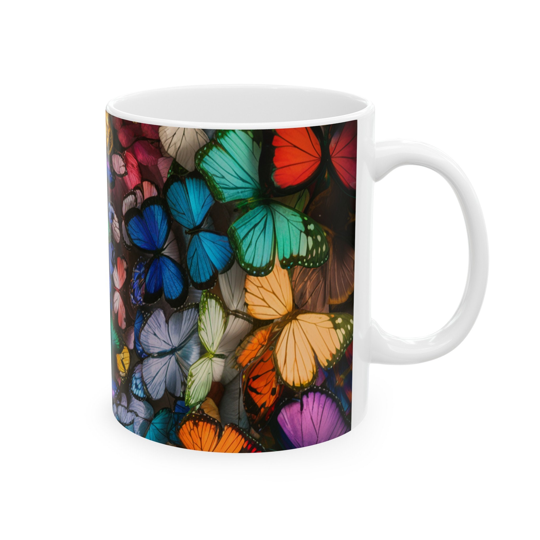 Colorful Butterflies Mug - Mozaic of Vibrant Butterflies on a White 11 ...