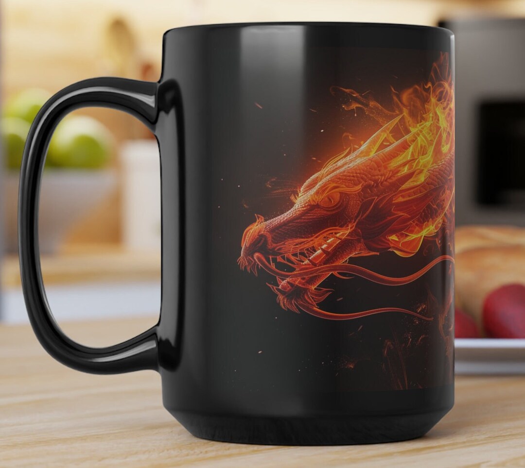 Fire Dragon Mug - Flaming Dragon on Black 11oz or 15oz Coffee Cup - Etsy