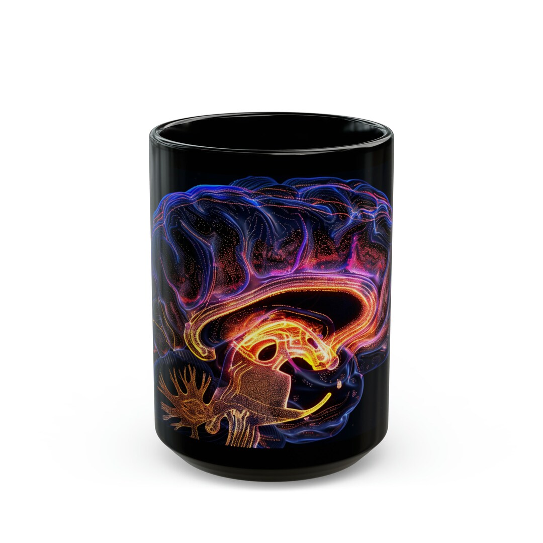 Neon Brainwave Mug - Human Brain in Vibrant Colors - Black 11oz or 15oz ...