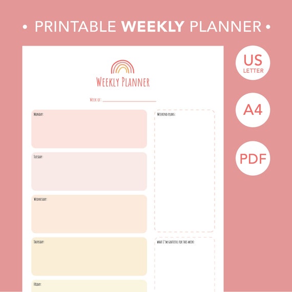 Printable Weekly Planner Boho Weekly Schedule Minimal Weekly | Etsy
