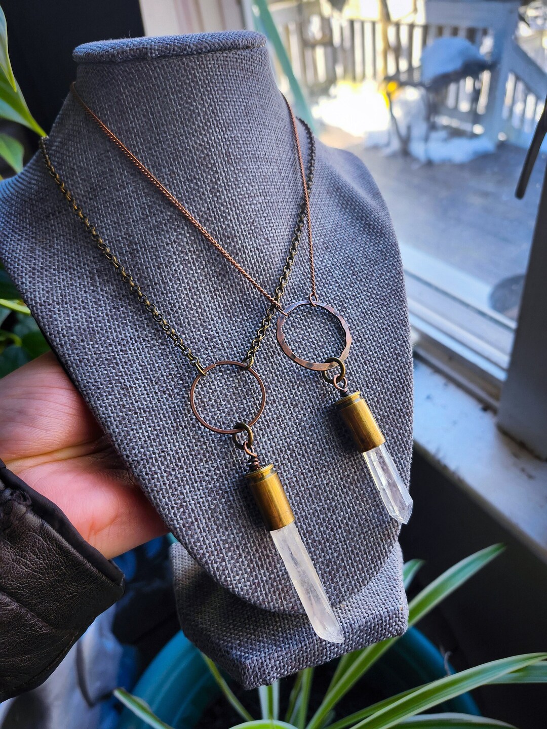Bullet Casing Crystal Necklace // Upcycled Brass & Copper Jewelry - Etsy