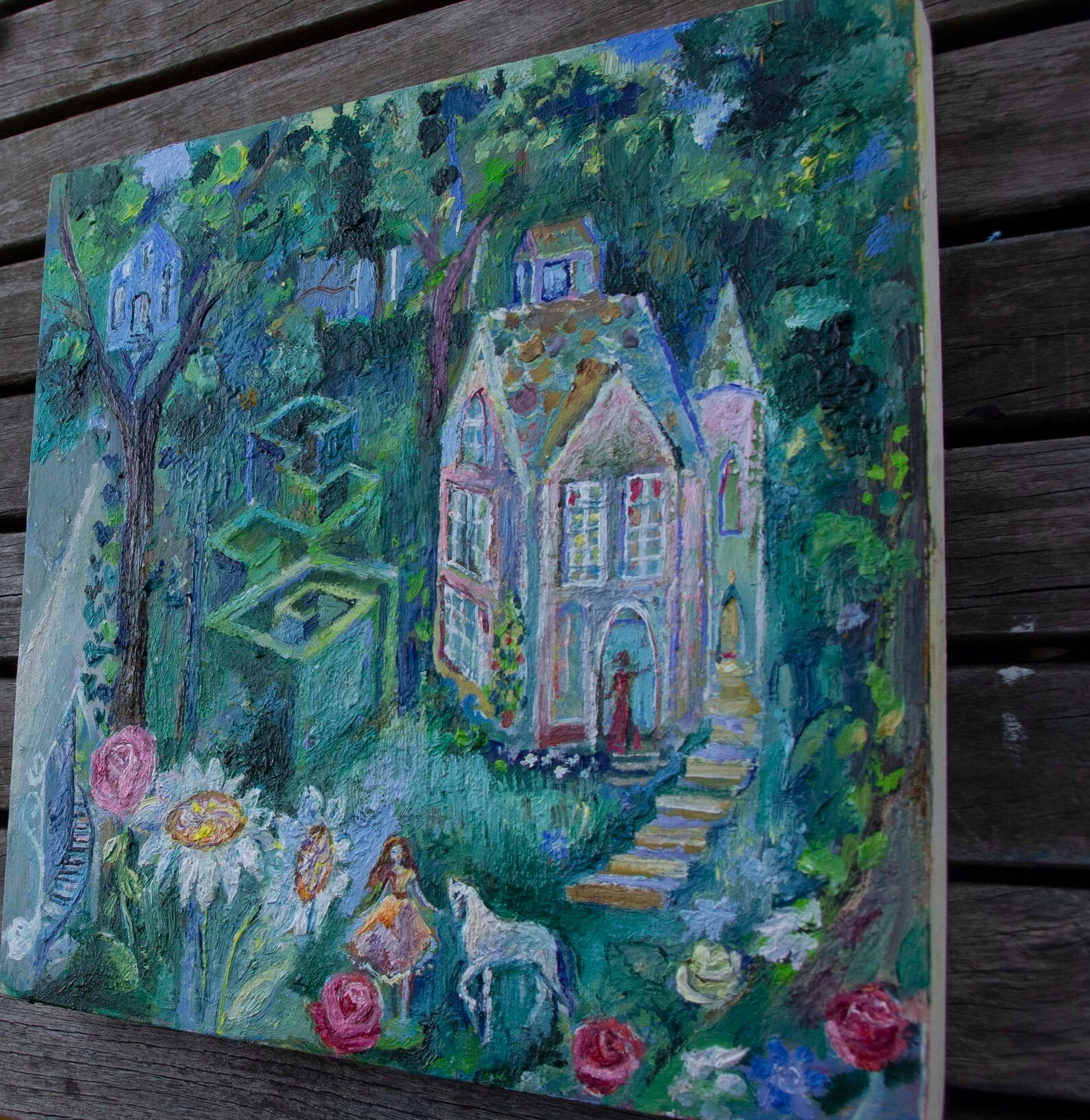 The Waystone Inn, Fairy Tale Painting, Oil on Wood, 8 X 8 X 0.5 Inch ...
