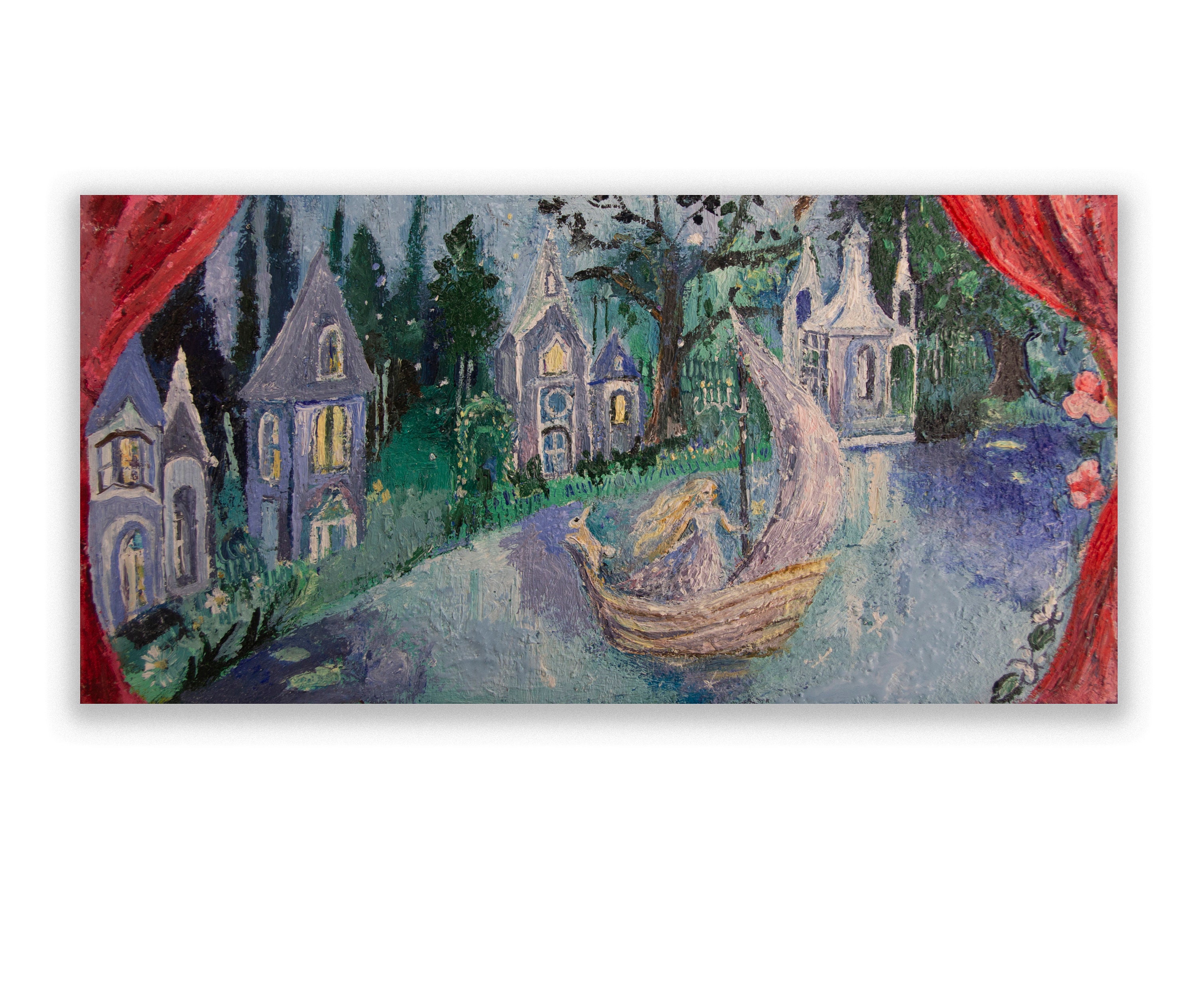 Fairy Boat, Fairy Tale Painting, Miniature 4 X 8 X 1 Inch Original Oil ...