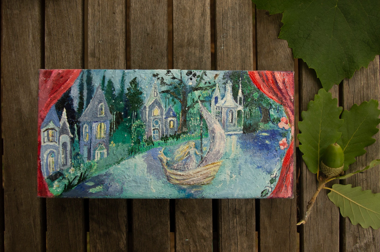 Fairy Boat, Fairy Tale Painting, Miniature 4 X 8 X 1 Inch Original Oil ...