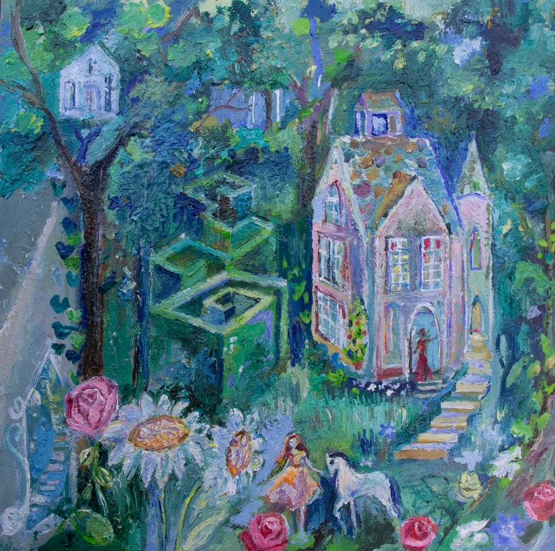 The Waystone Inn, Fairy Tale Painting, Oil on Wood, 8 X 8 X 0.5 Inch ...