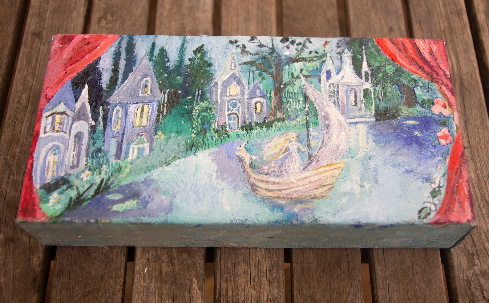 Fairy Boat, Fairy Tale Painting, Miniature 4 X 8 X 1 Inch Original Oil ...