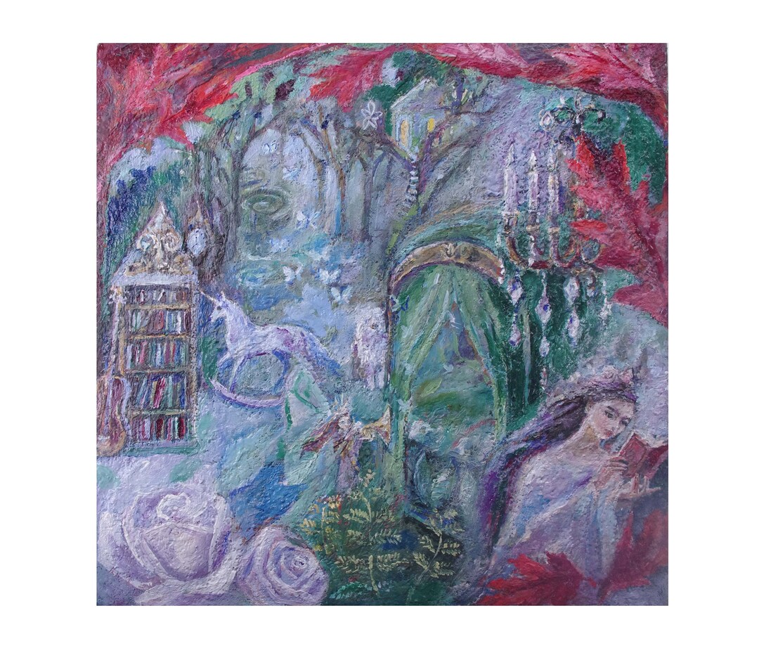 Solving the Labyrinth, Fairy Tale Painting, Oil on Wood, 8 X 8 X 0.5 ...