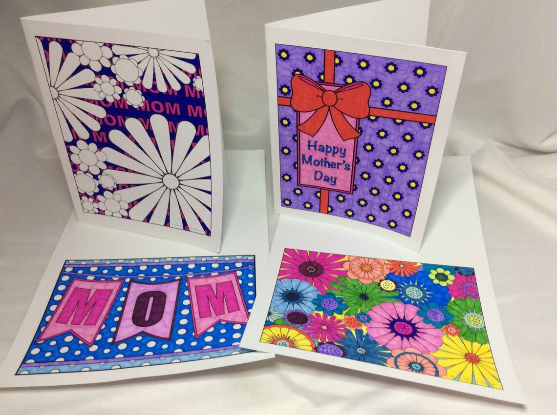 Color Your Own Greeting Cards (mothers Day) - Etsy