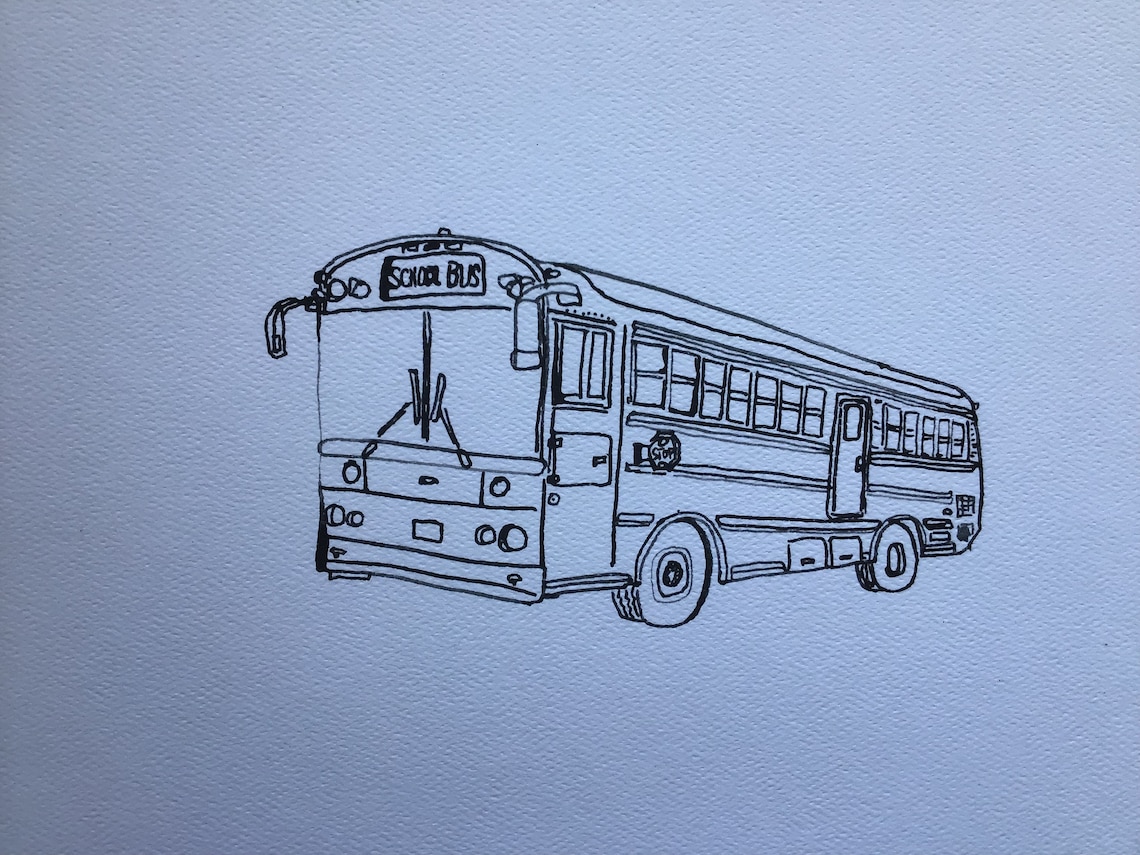 School Bus Illustration Drawing Art Print Driver Students - Etsy
